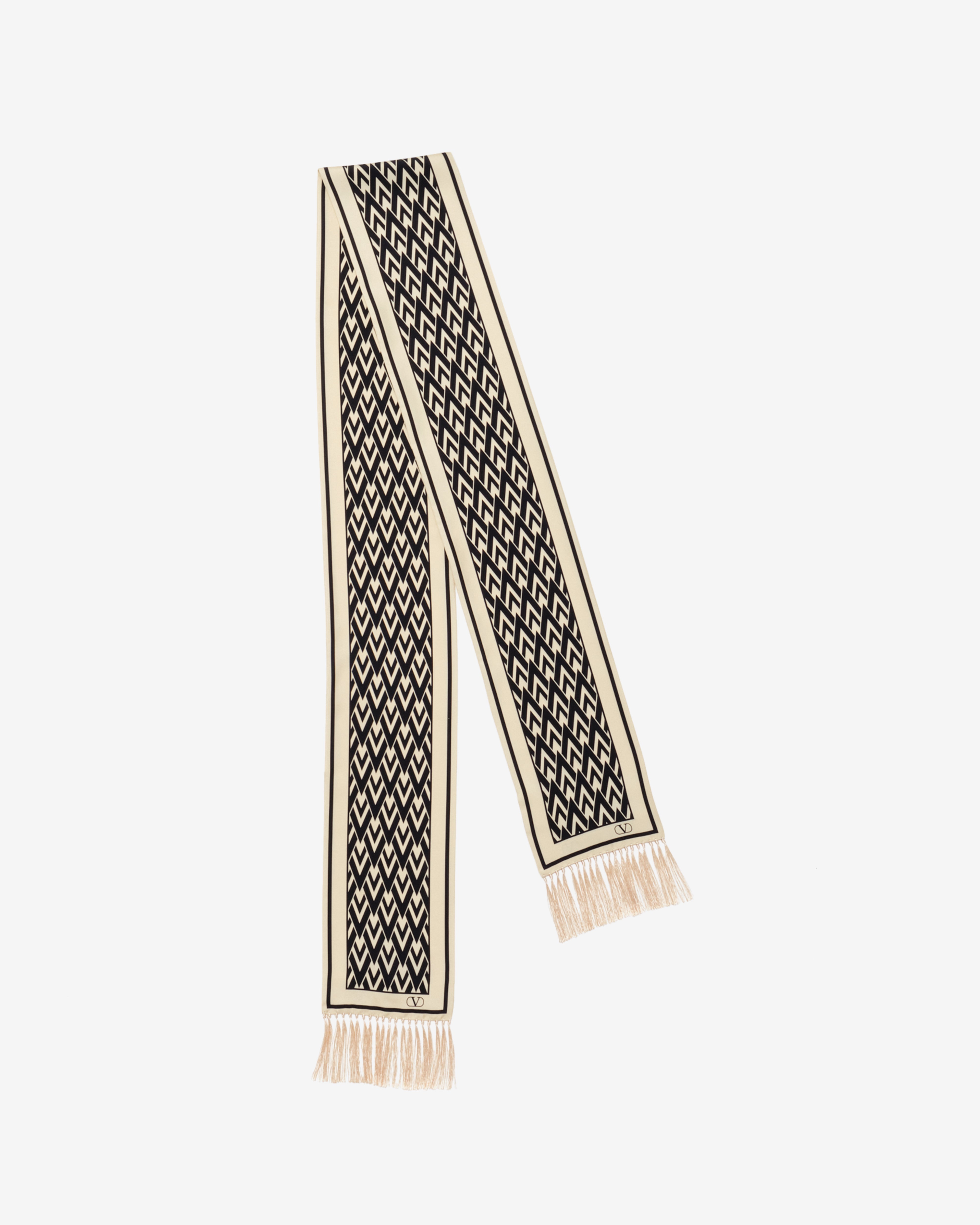 Valentino: Men's Fringe Scarf (Cream/Black) | DSMNY E-SHOP