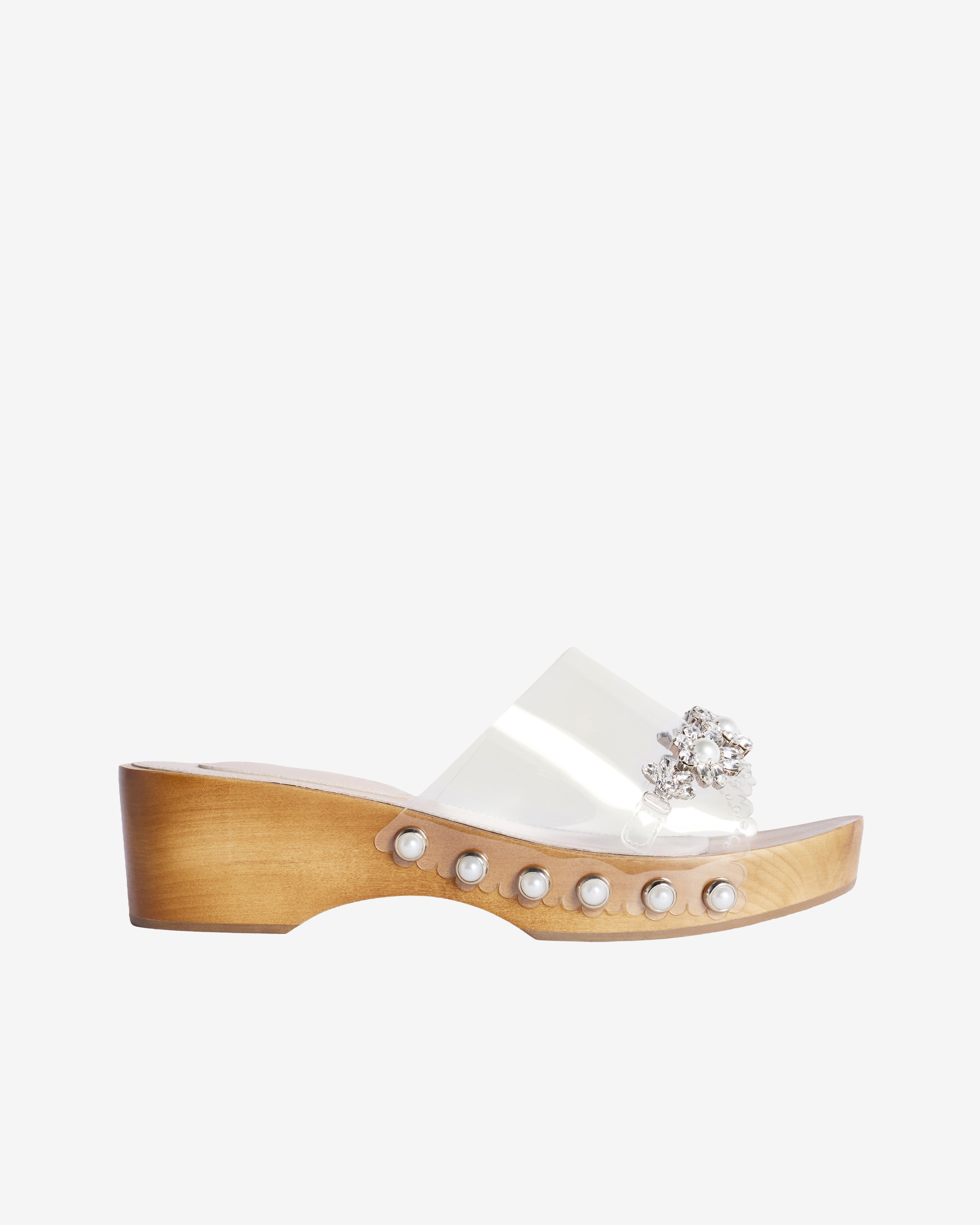 Simone Rocha: Women's Scalloped Wooden Clog (Clear/Pearl) | DSMNY E-SHOP