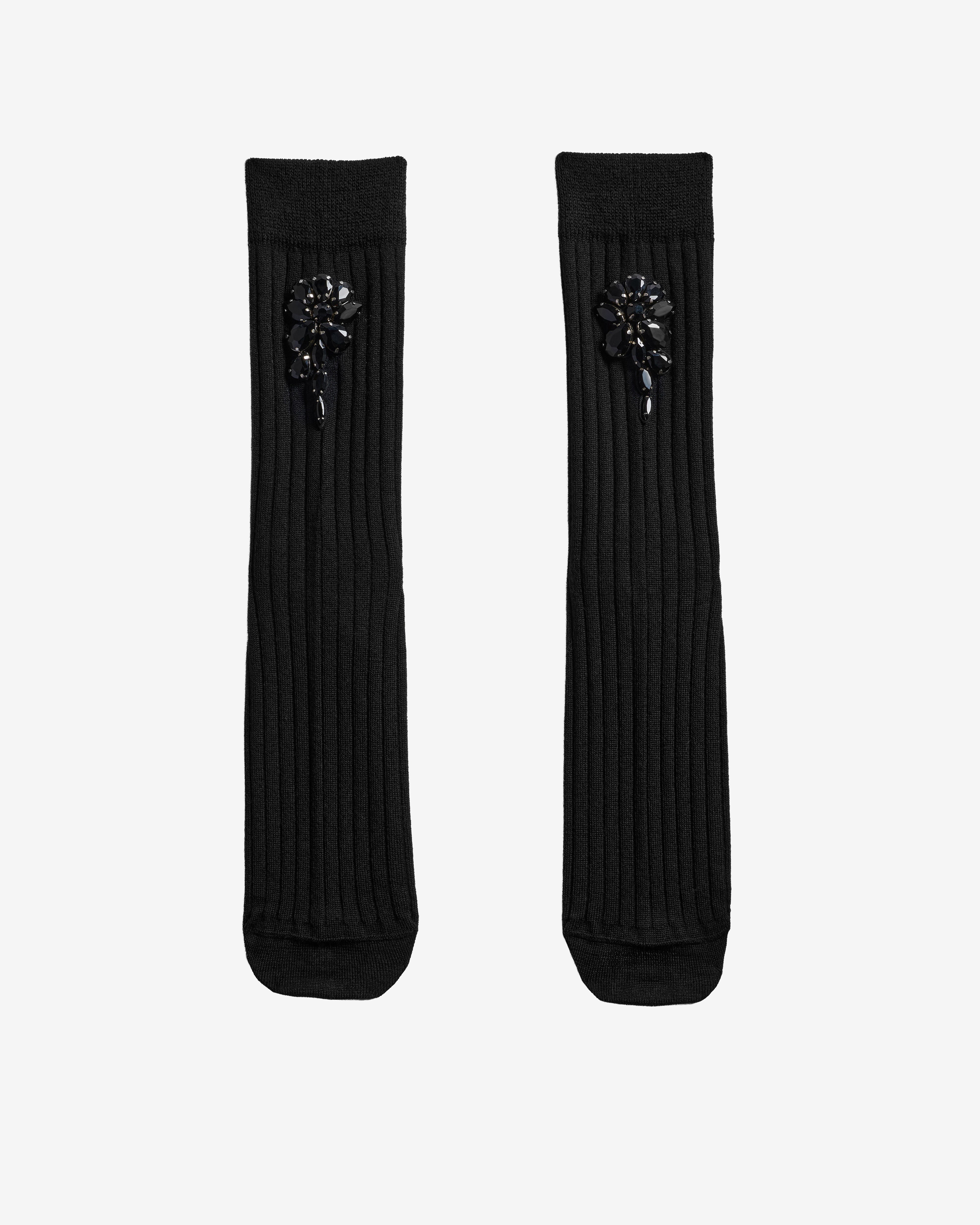 Simone Rocha: Women's Poppy Crystal Flower Socks (Black Jet) | DSMNY E-SHOP