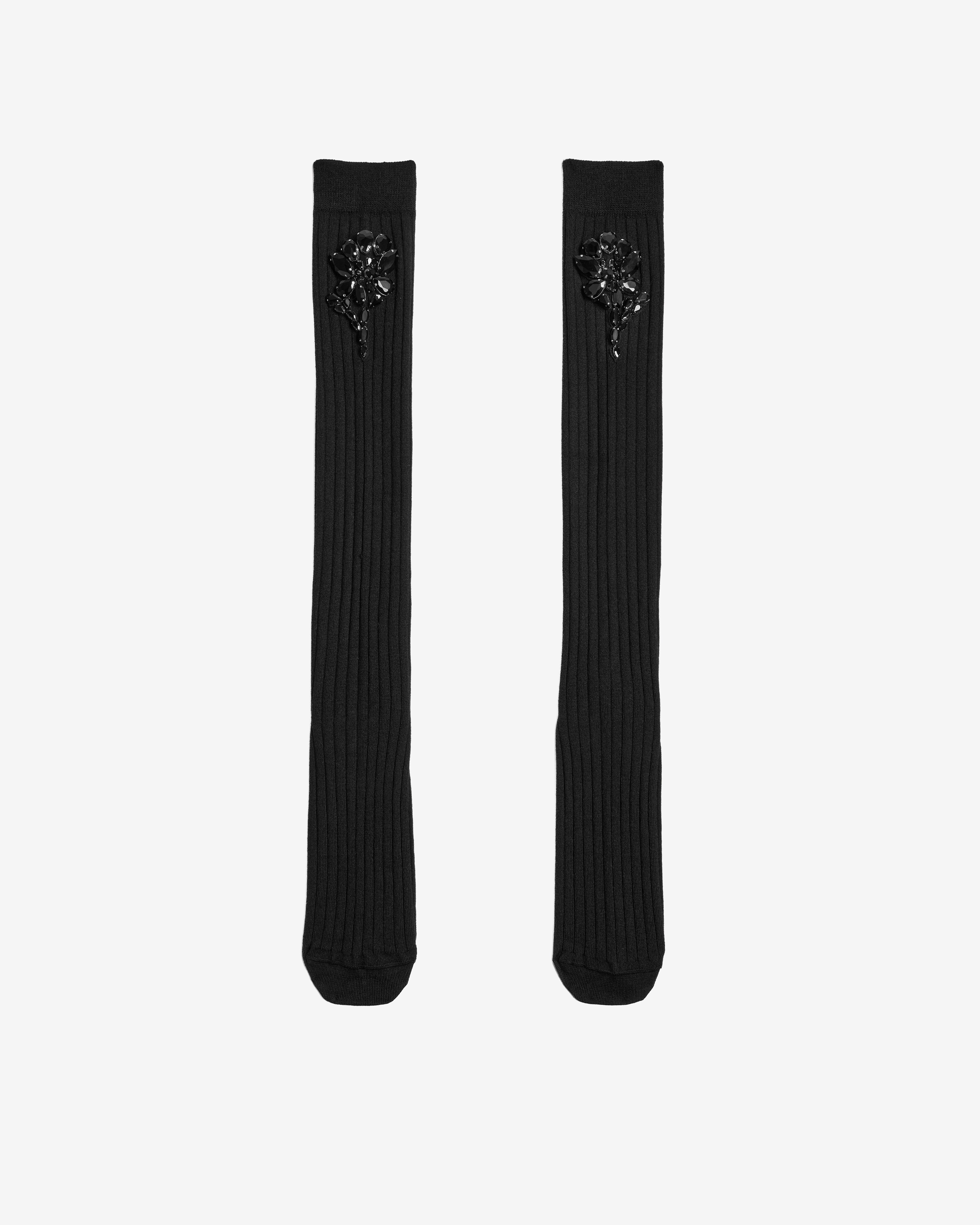 Simone Rocha: Women's Poppy Crystal Flower Socks (Black Jet) | DSMNY E-SHOP