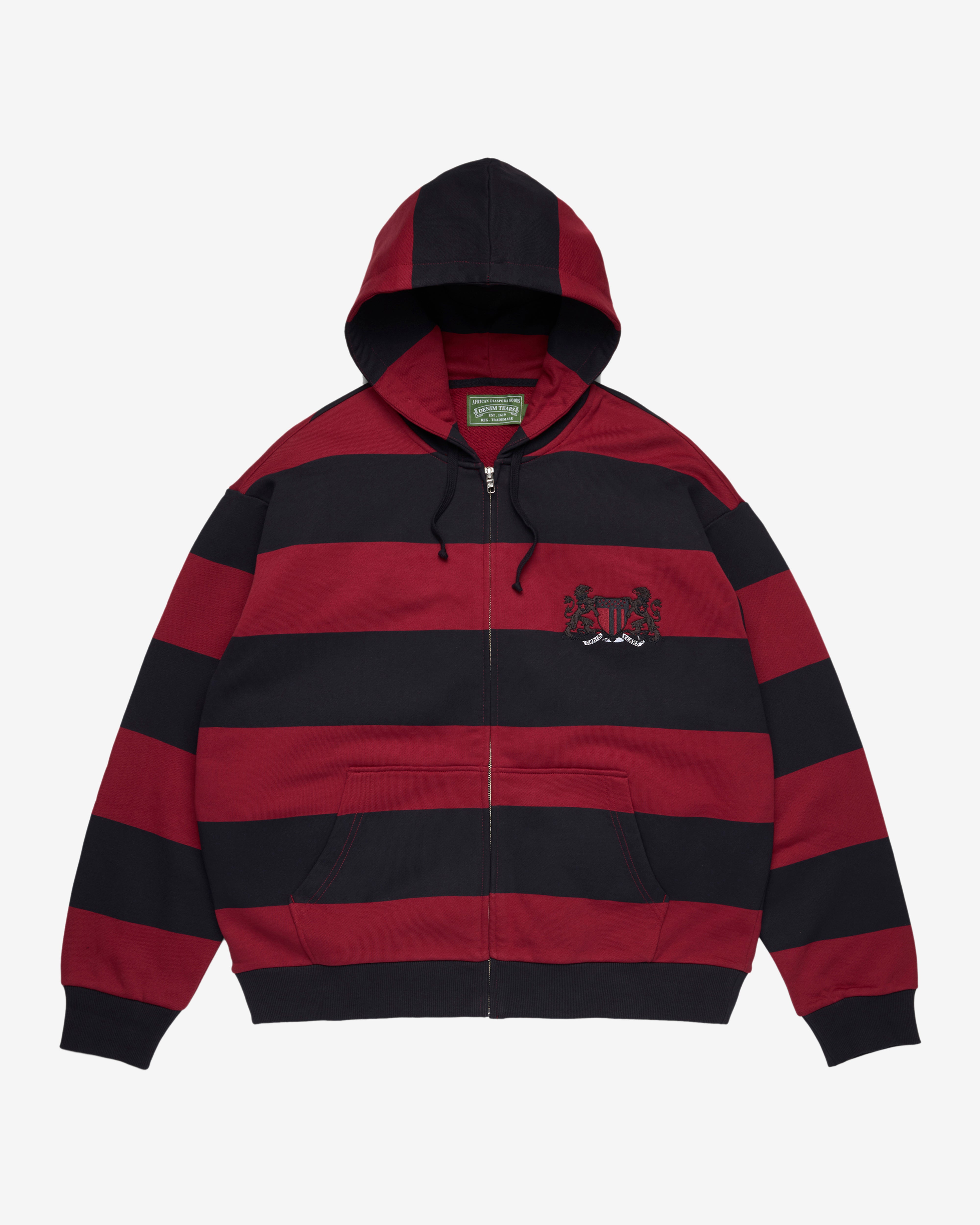 Denim Tears: Men's Striped Zip Hoodie (Red / Navy) | DSMNY E-SHOP